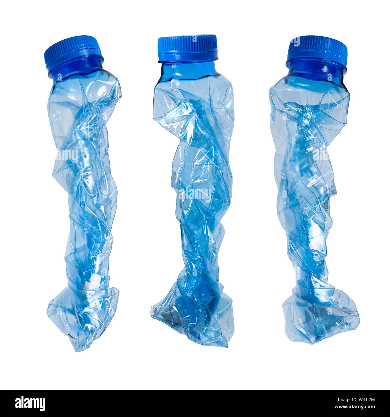 Used plastic water bottles prepared for recycling, isolated on white ...