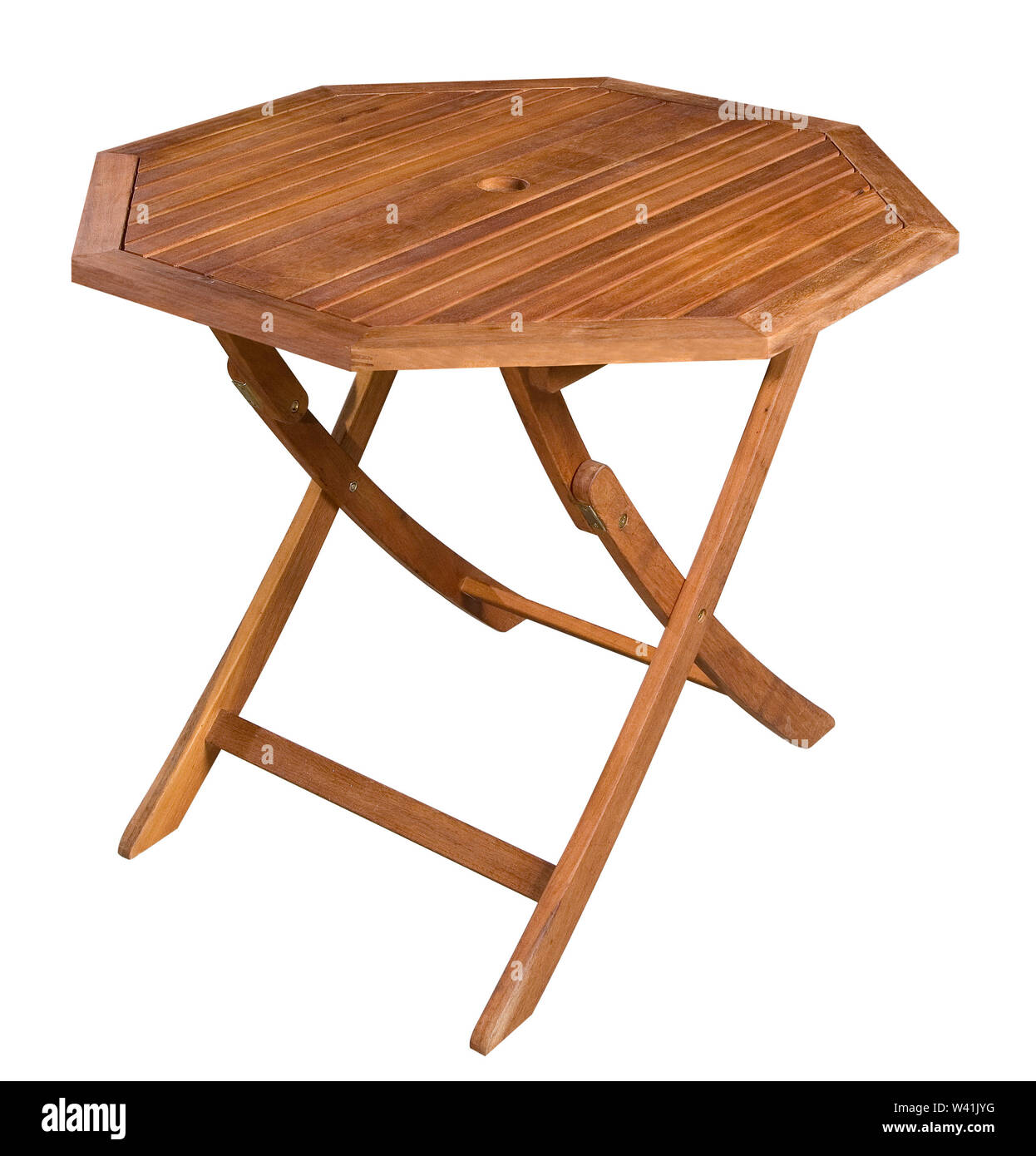 Octagonal wooden folding table isolated on white with clipping path ...