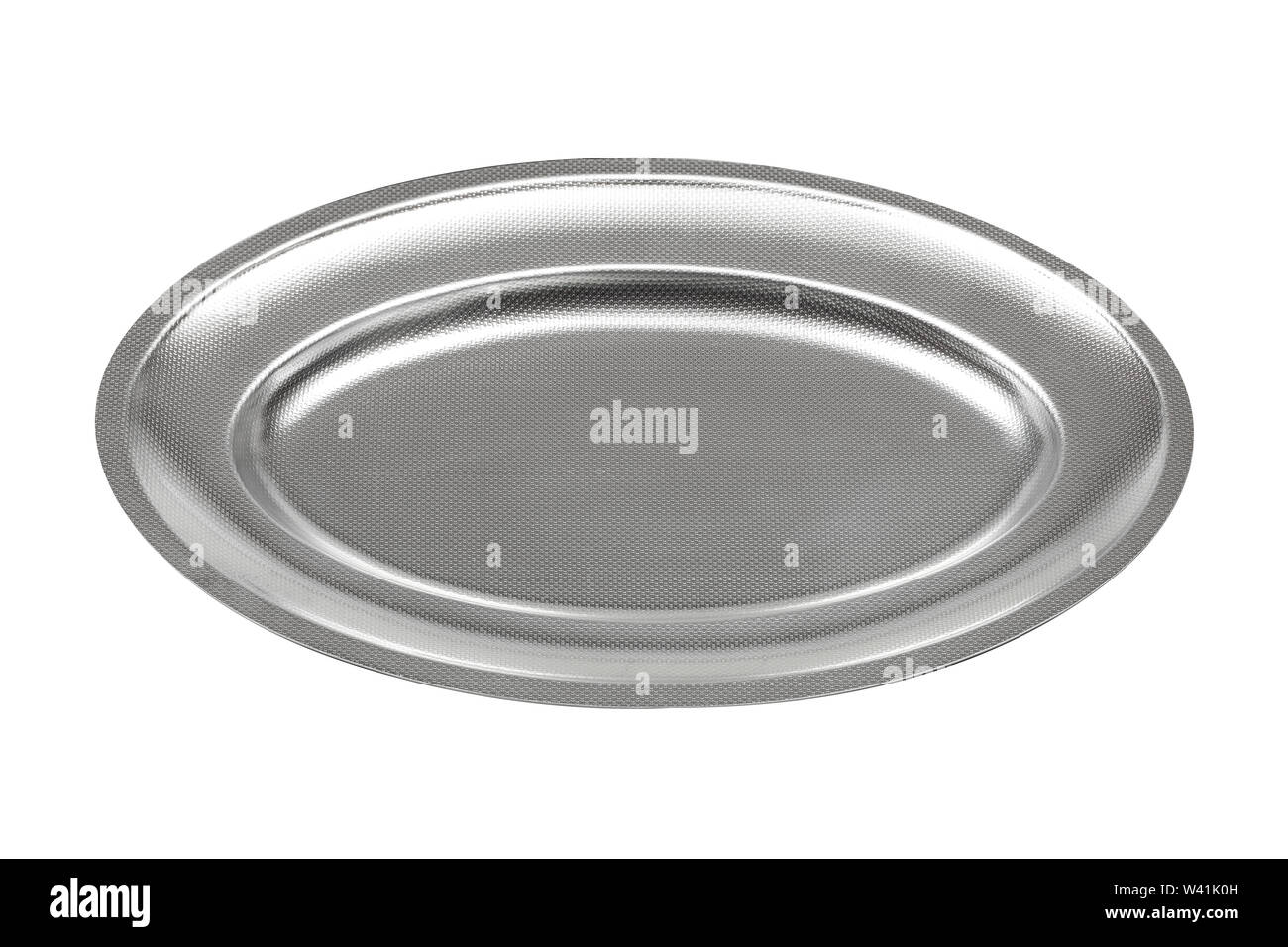 Elegant oval stainless steel (Inox) serving tray isolated on white with ...