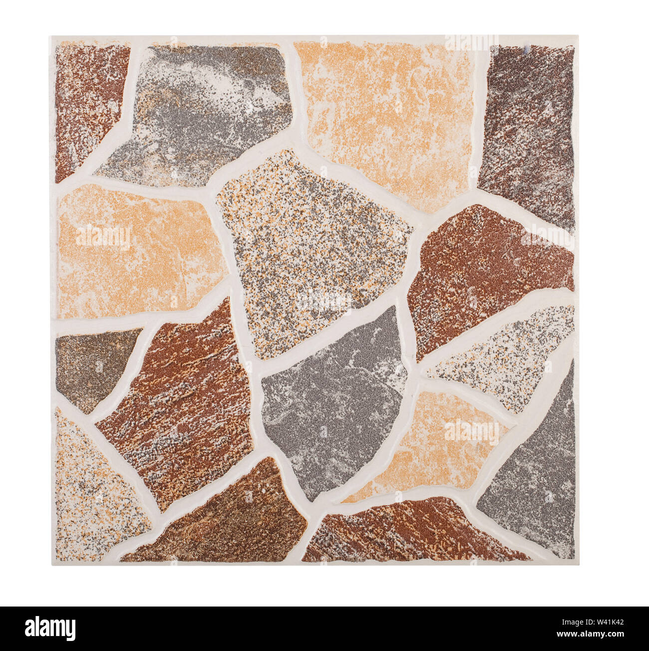 Rustic floor ceramic tile with stone texture isolated on white and ...