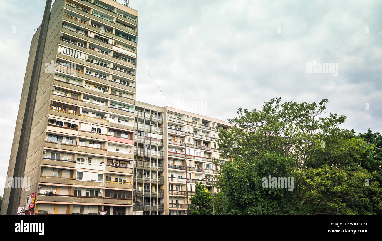Exterior of the nostalgic architecture of panel houses Stock Photo - Alamy