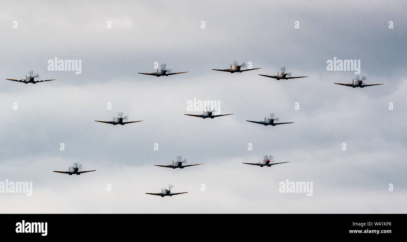 Spitfires in formation at the Flying Legends Air Show at Duxford Stock ...