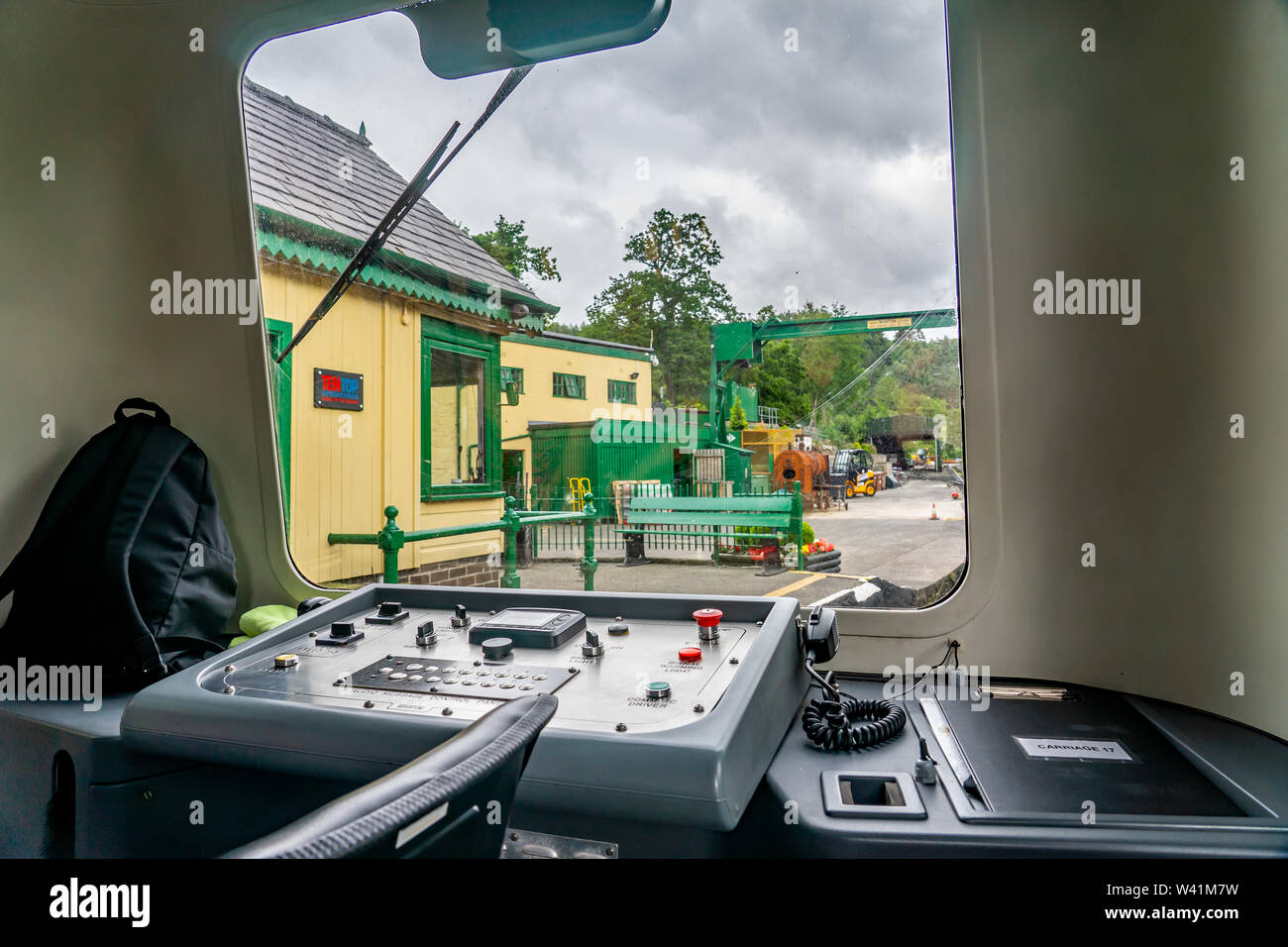 View from the train driver’s seat of a diesel train on the Snowdon ...