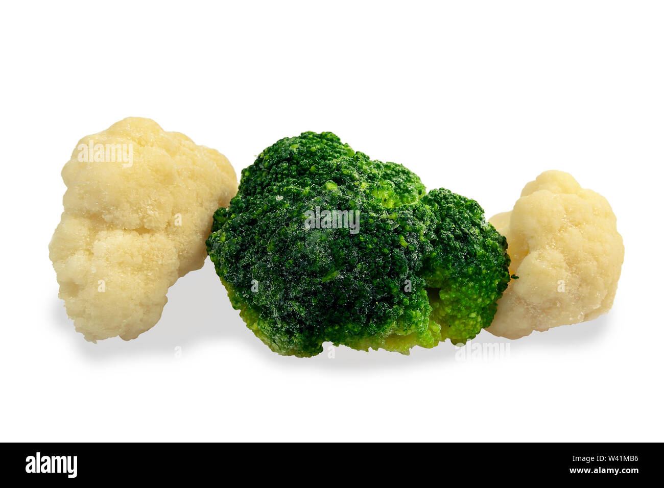 Frozen broccoli with ice and snow. Isolated on white background Stock ...