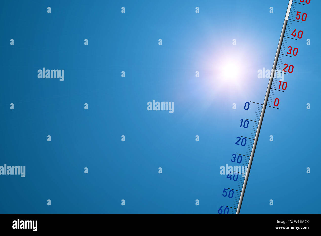 The thermometer on a blue background and in bright sun shows 49 degrees ...