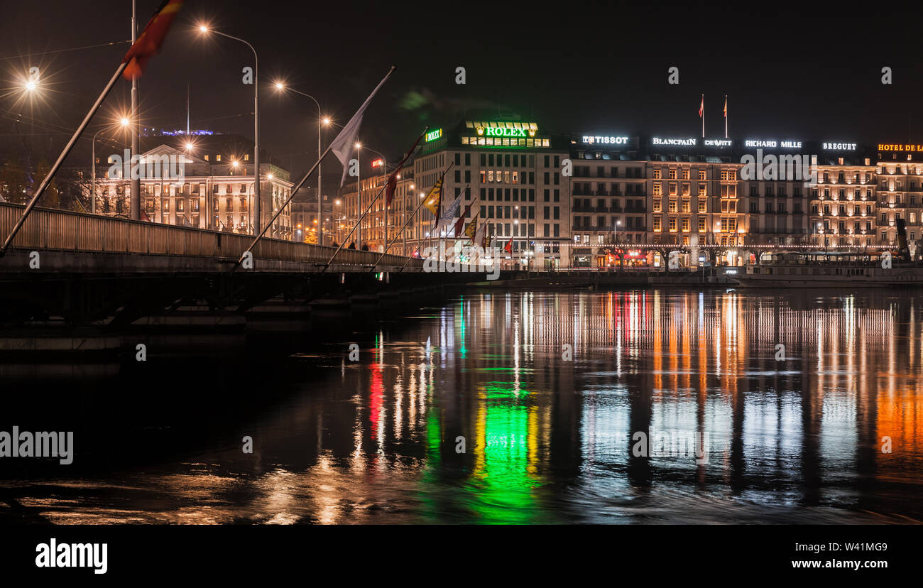 Geneva, Switzerland - November 24, 2016: Street view of Geneva city at ...