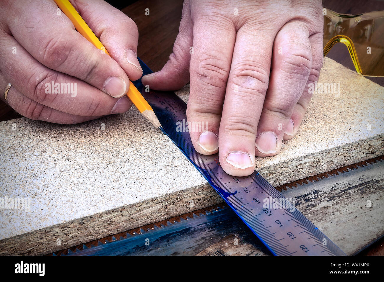 Male hands ruler pencil closeup hi-res stock photography and images - Alamy
