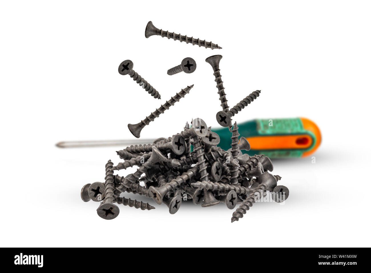 Falling screws black color on a white background close-up Stock Photo ...