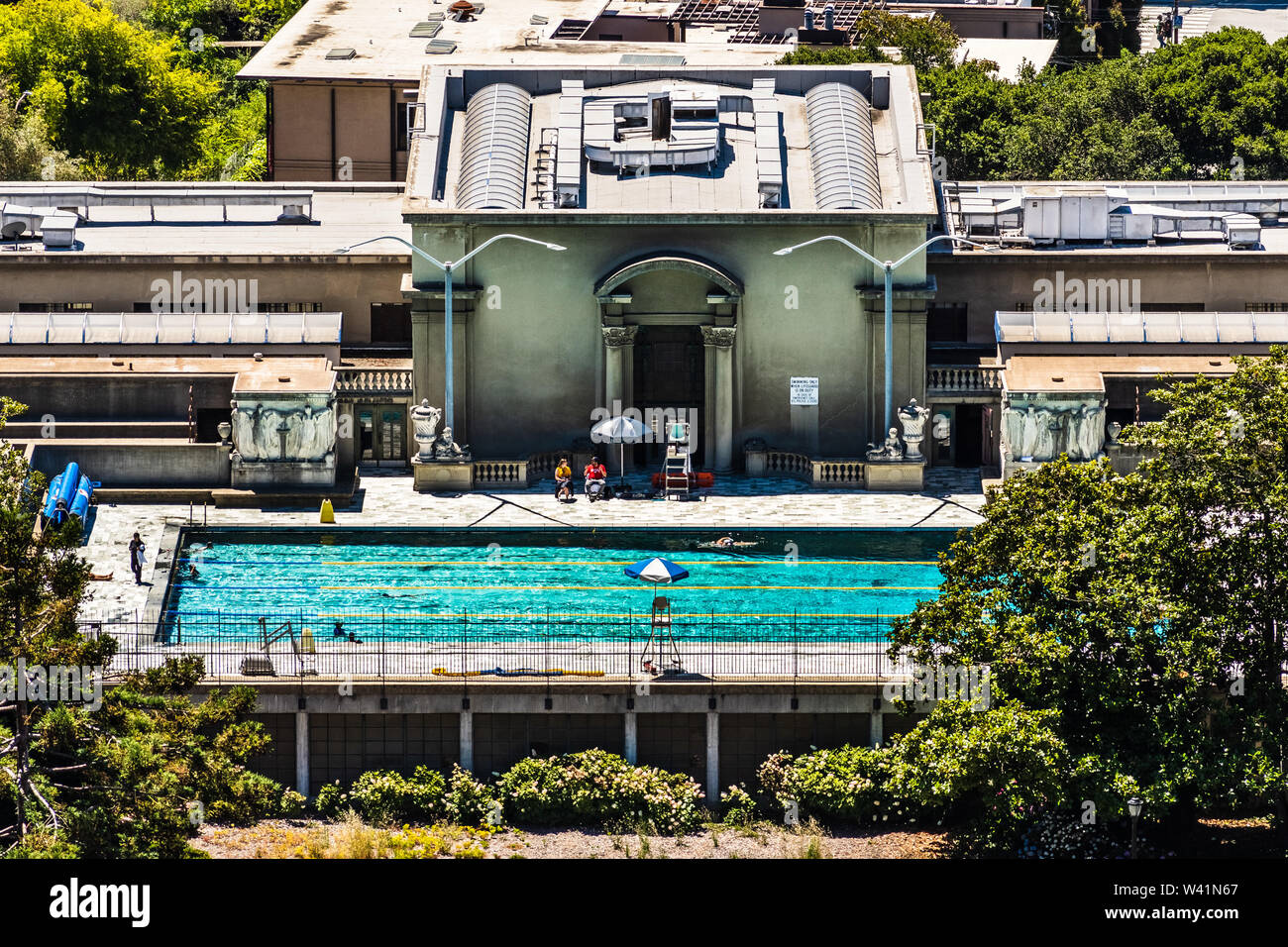 July 13, 2019 Berkeley / CA / USA - Aerial view of Hearst Pool and ... July 13, 2019 Berkeley / CA / USA - Aerial view of Hearst Pool and ...