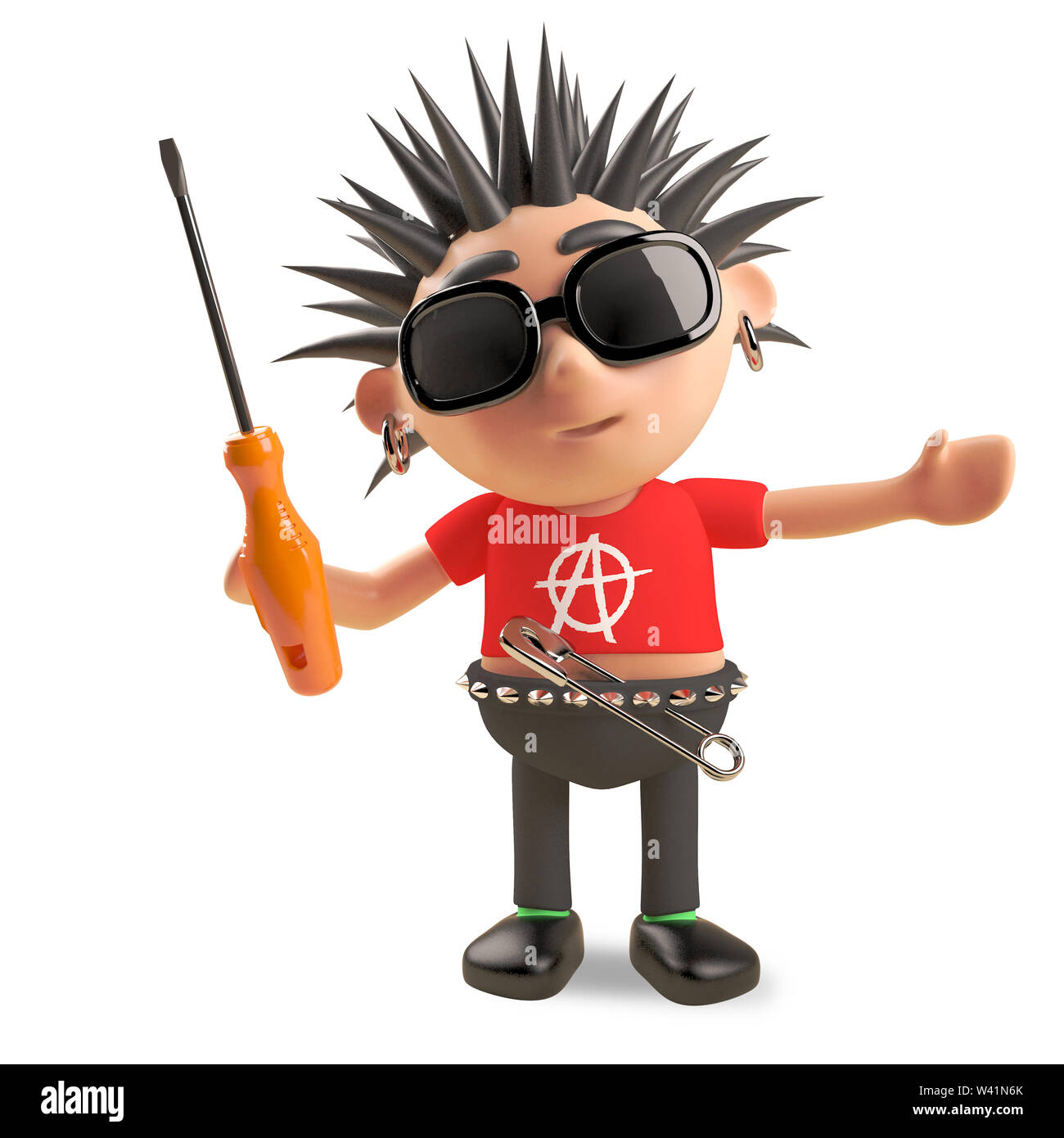 Technical punk rocker with spikey hair holding a screwdriver, 3d ...