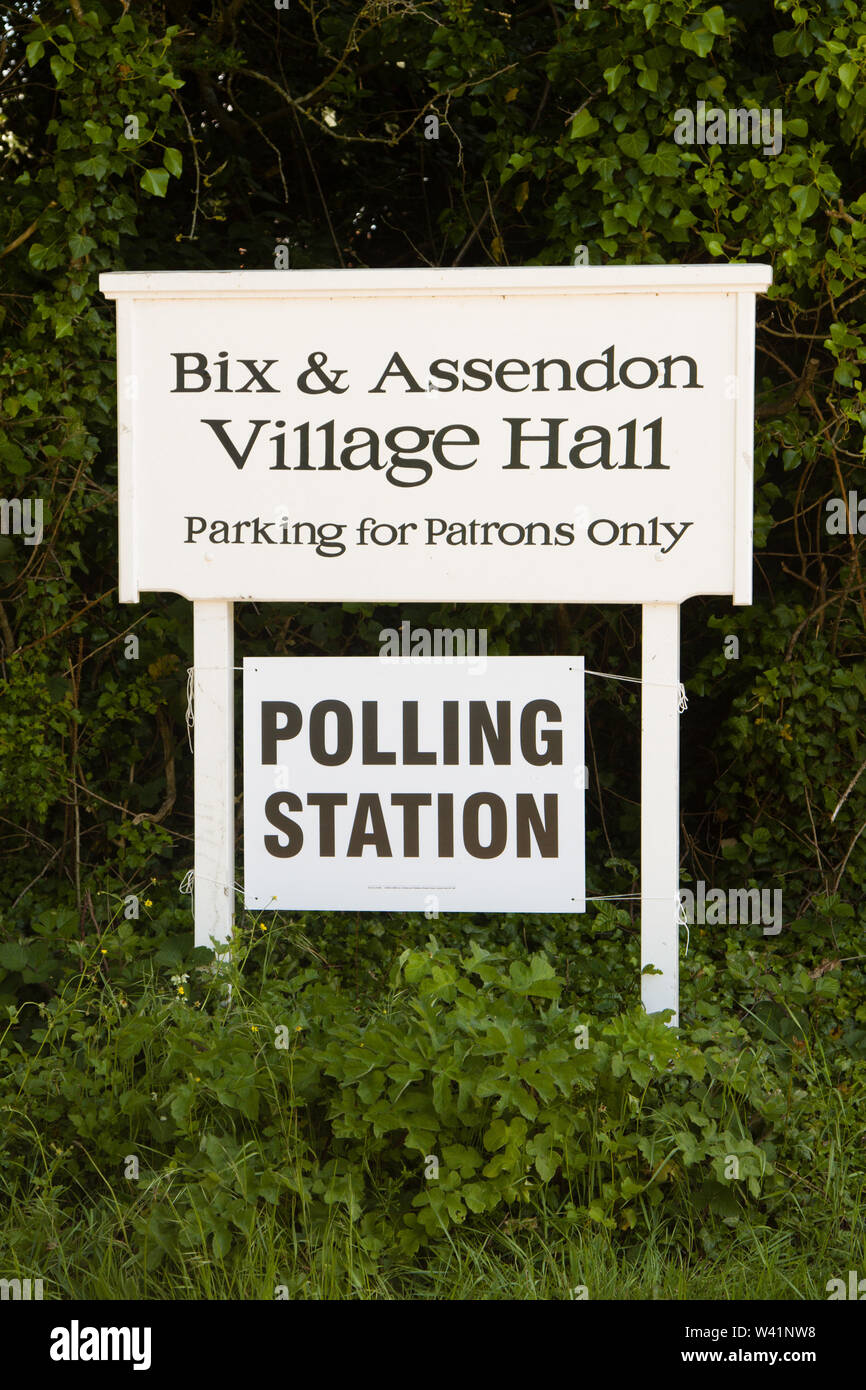 Polling station sign at Bix & Assendon Village Hall, Oxfordshire Stock ...