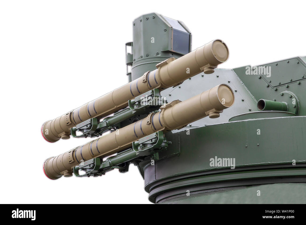 Anti-aircraft missile launcher on military equipment to deal with enemy ...
