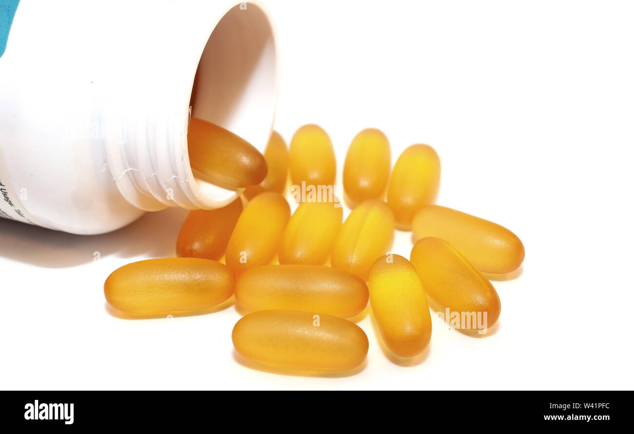 The biological fortified food supplement Omega capsules Stock Photo - Alamy