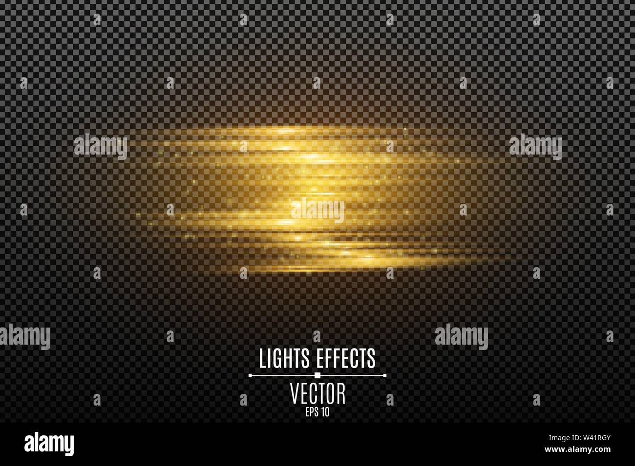 Light effect of golden neon lines isolated on transparent background ...