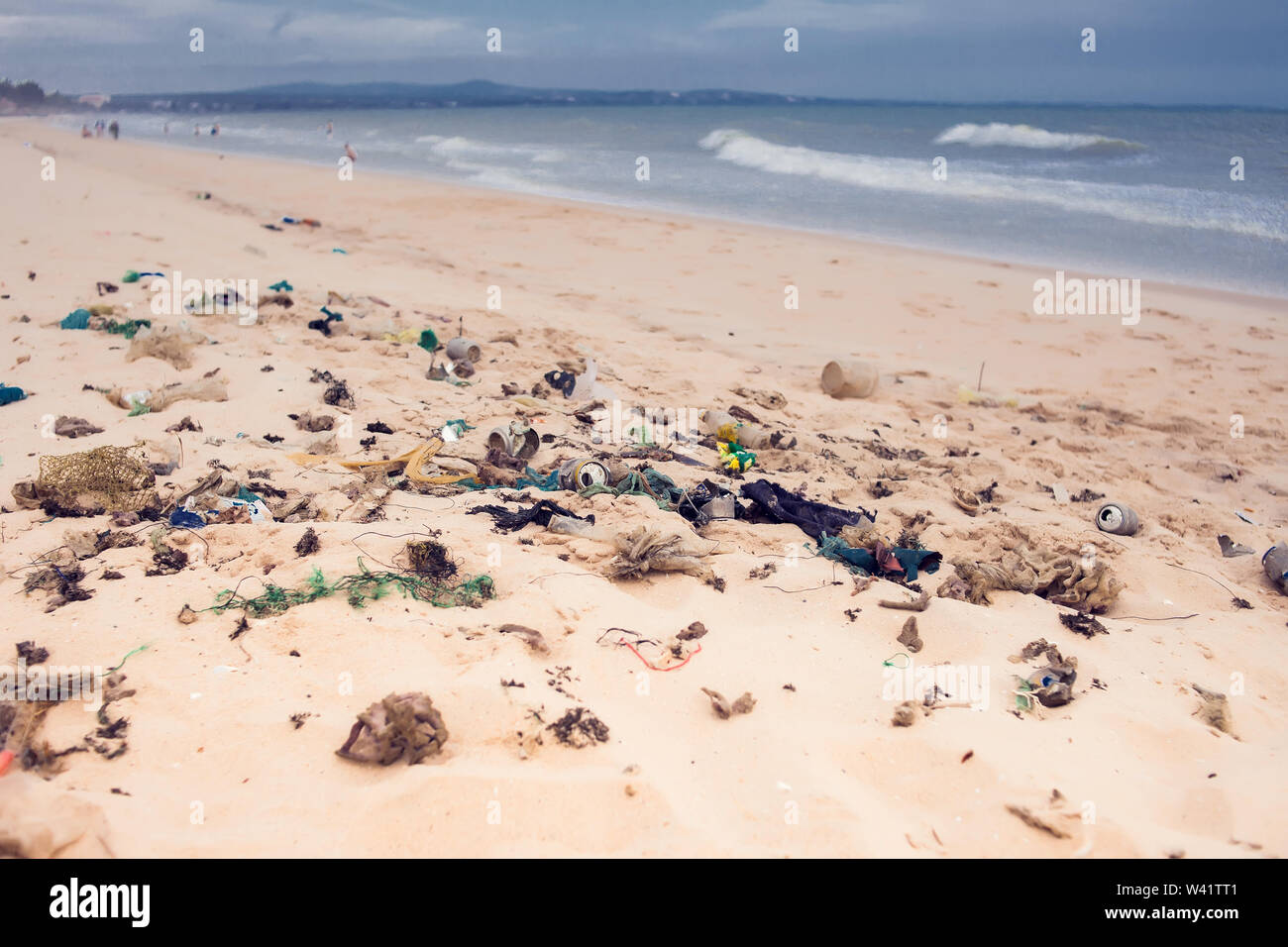Garbage on a beach, environmental pollution concept picture Stock Photo ...