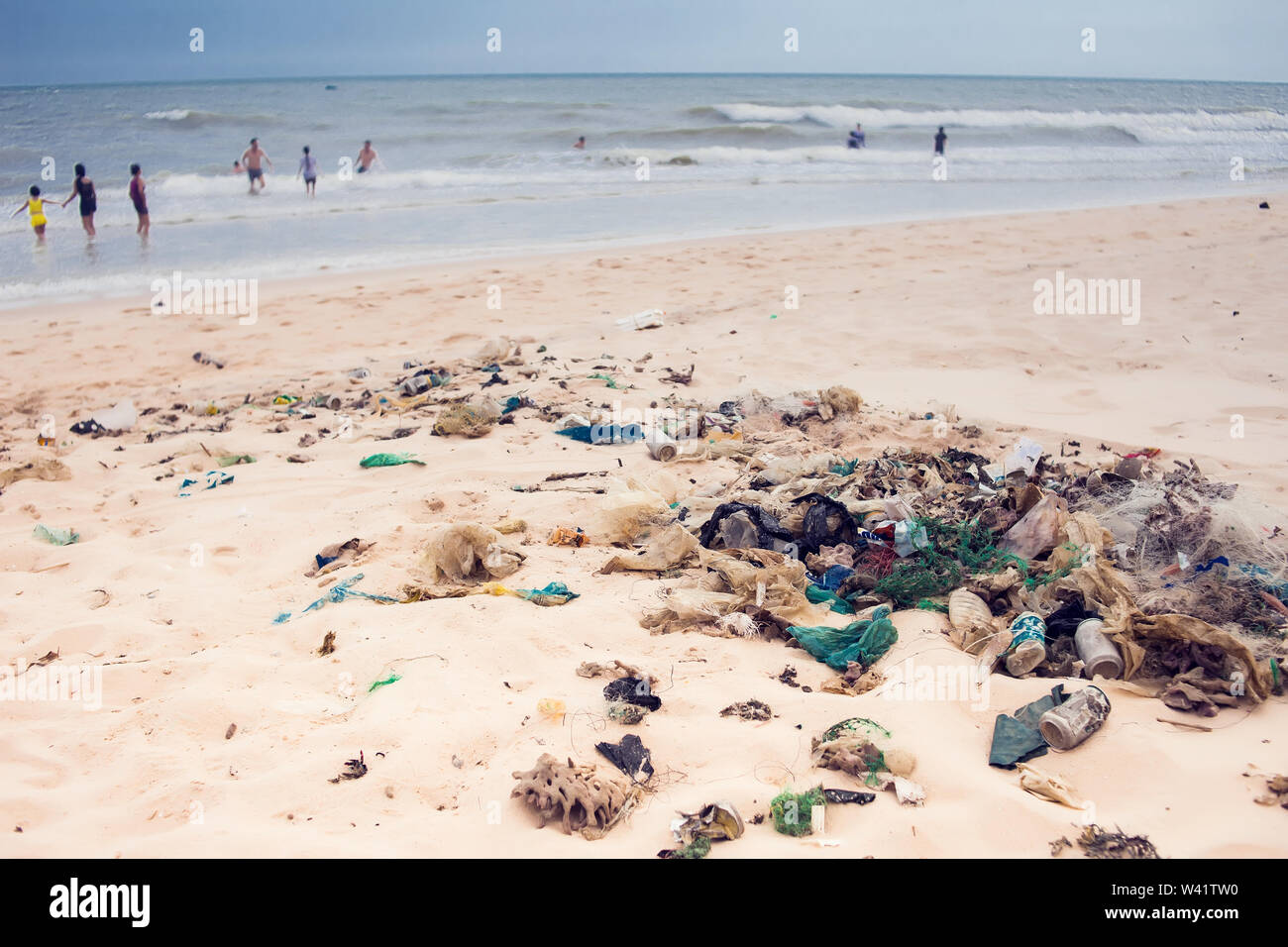 Garbage on a beach, environmental pollution concept picture Stock Photo ...