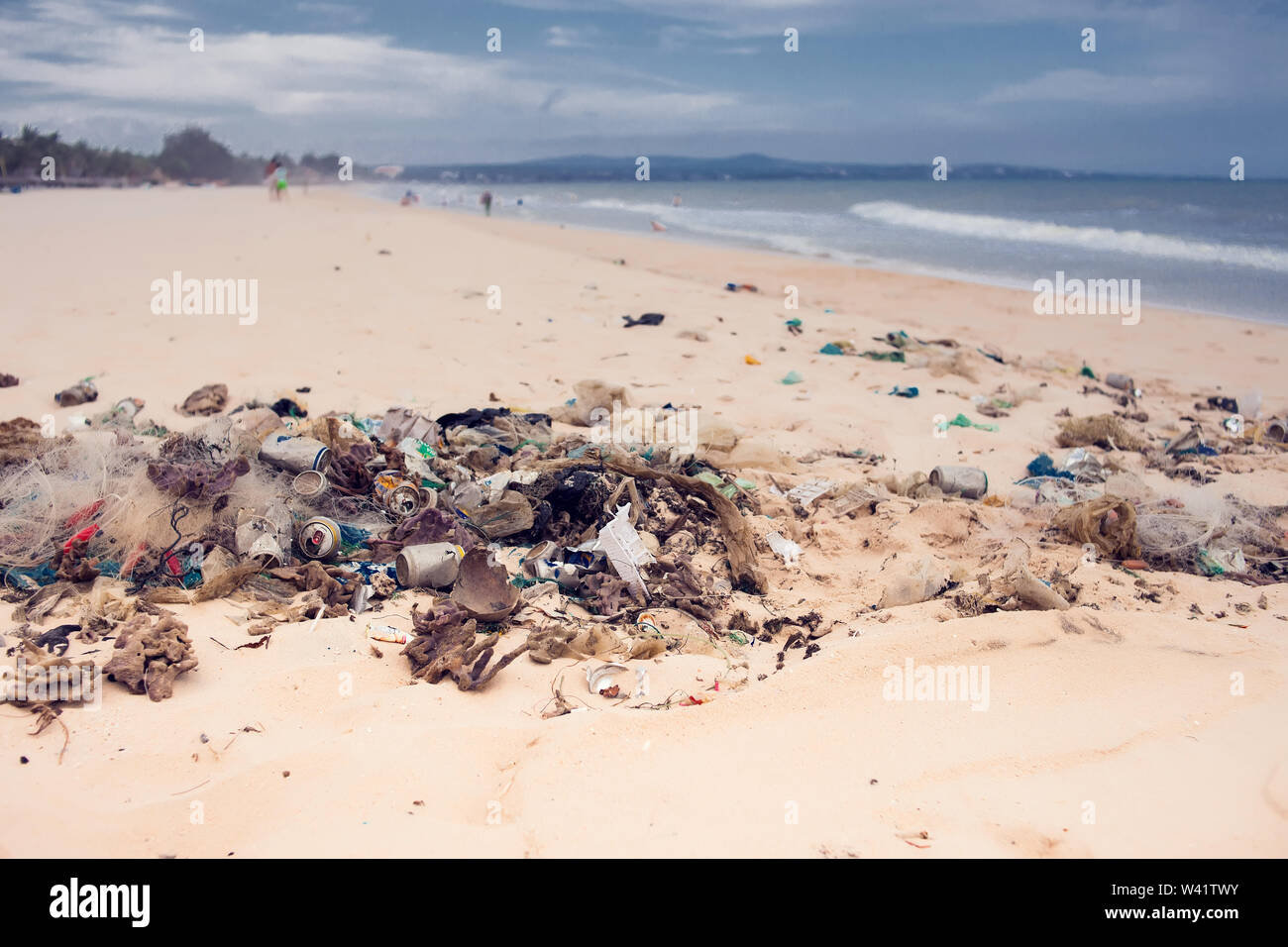Garbage on a beach, environmental pollution concept picture Stock Photo ...