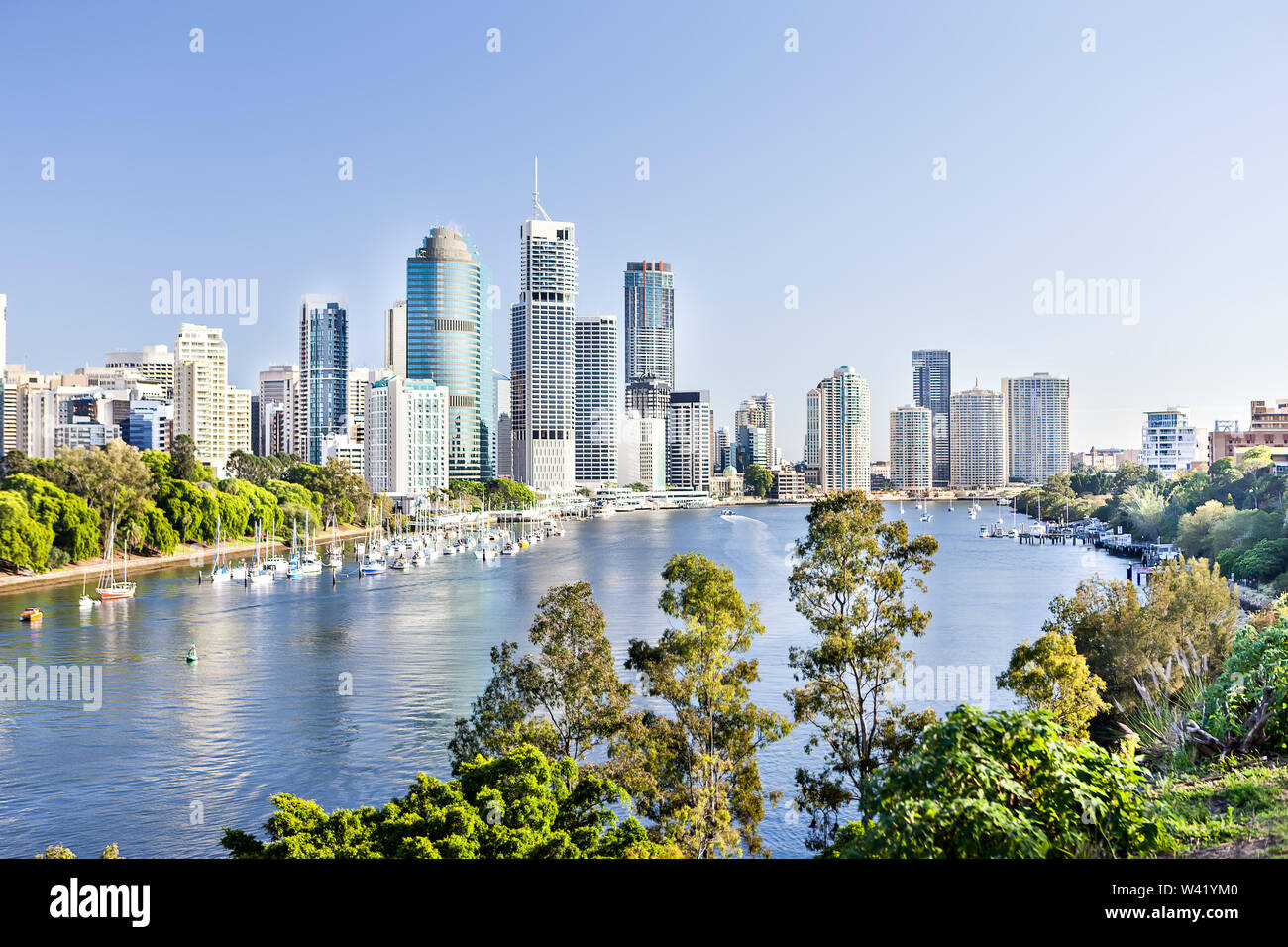 Brisbane Cityscape with a river and a lot of tall buildings under the ...