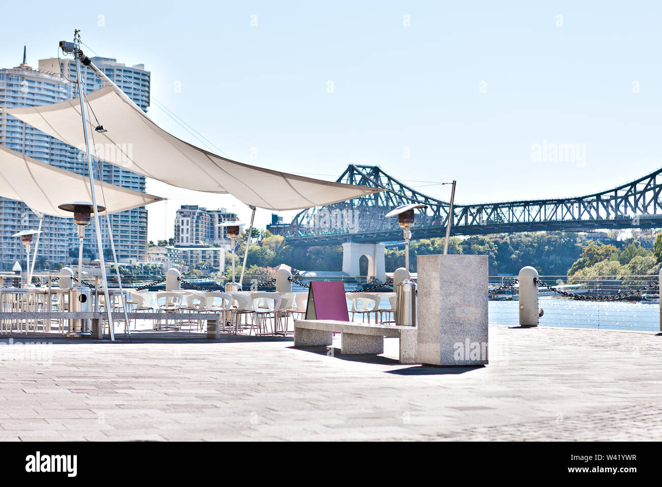 Modern outside dining area from riverside of a modern Brisbane City ...