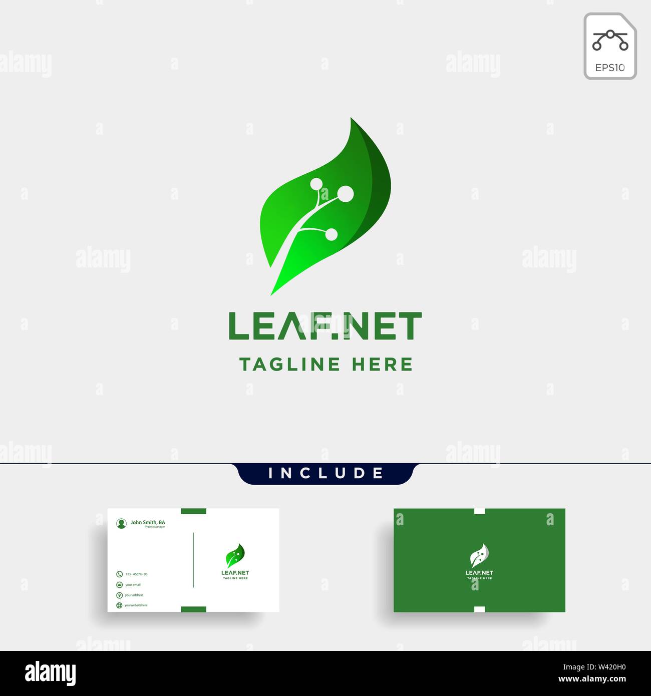 leaf green technology logo design nature tech symbol icon illustration ...