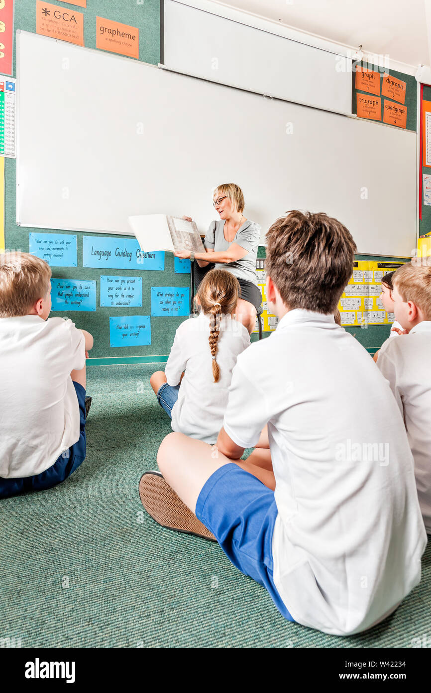 Small students are learning a lesson from a teacher in the classroom ...