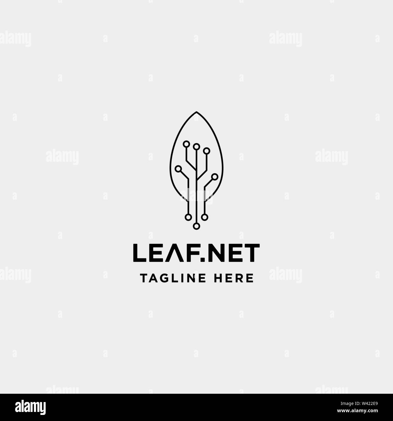 leaf green technology logo design nature tech symbol icon illustration ...