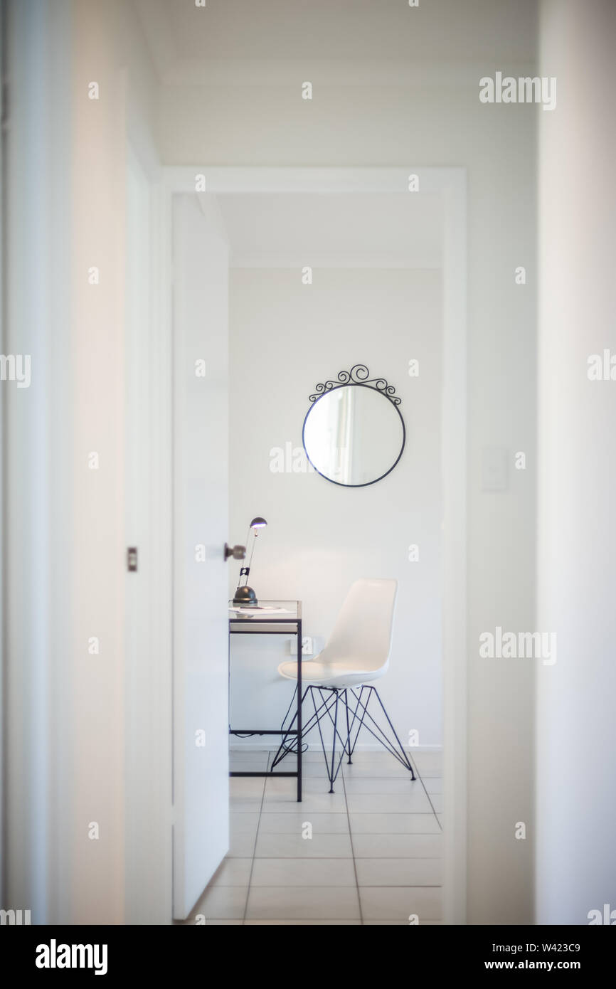 An aesthetically appealing look of a study room with a chair, table and ...