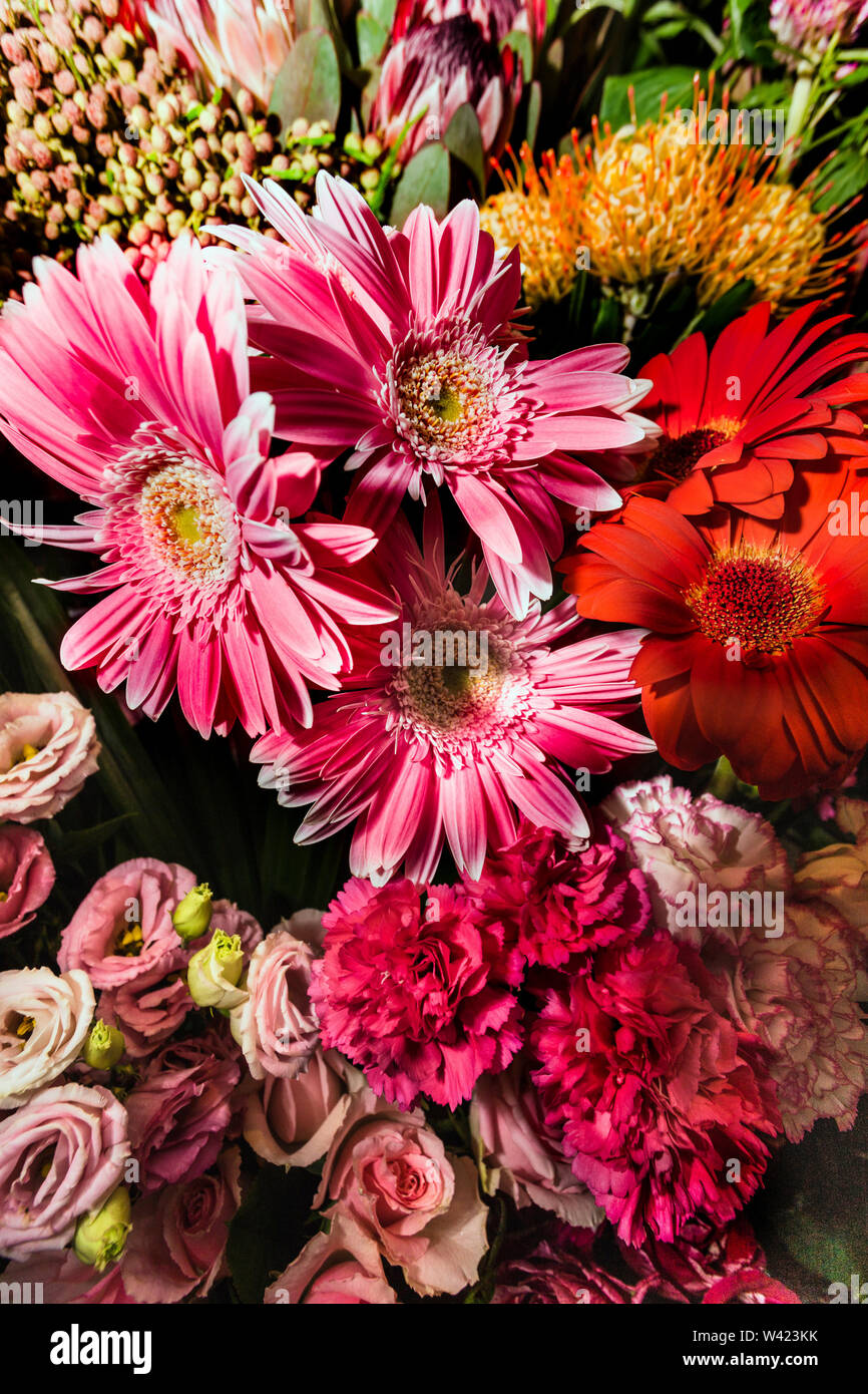 Romantic bouquet of flowers with different colors and various types of ...