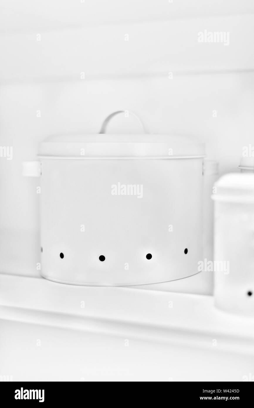 Modern kitchen wooden shelf Black and White Stock Photos & Images - Alamy