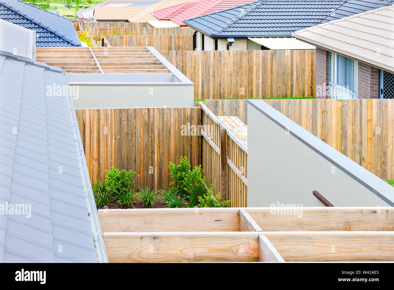 Top view of a village expressing a way of using wooden fences and beams ...