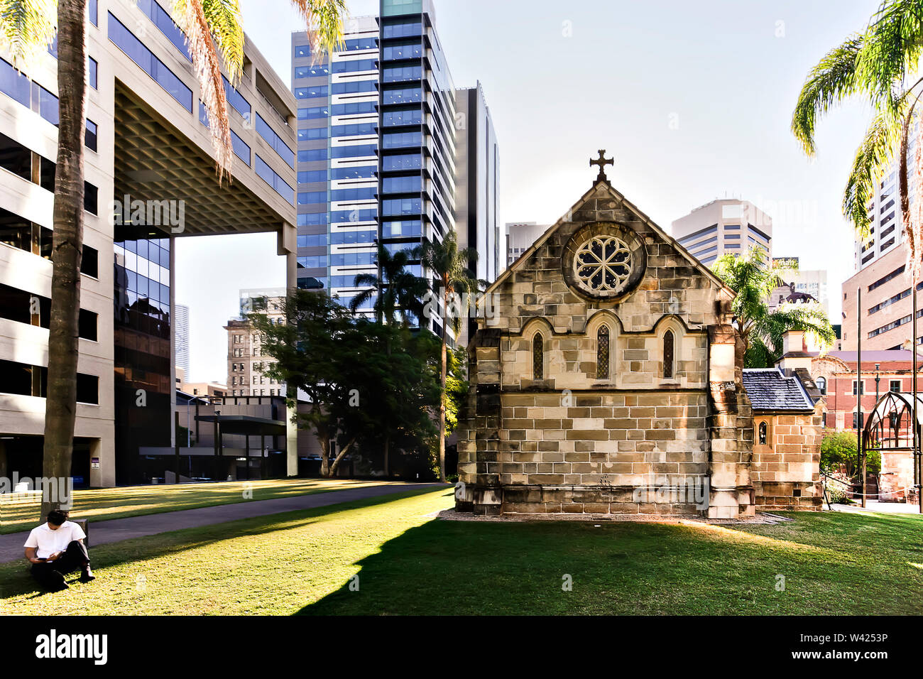 church garden with palms in modern place in the city Stock Photo - Alamy