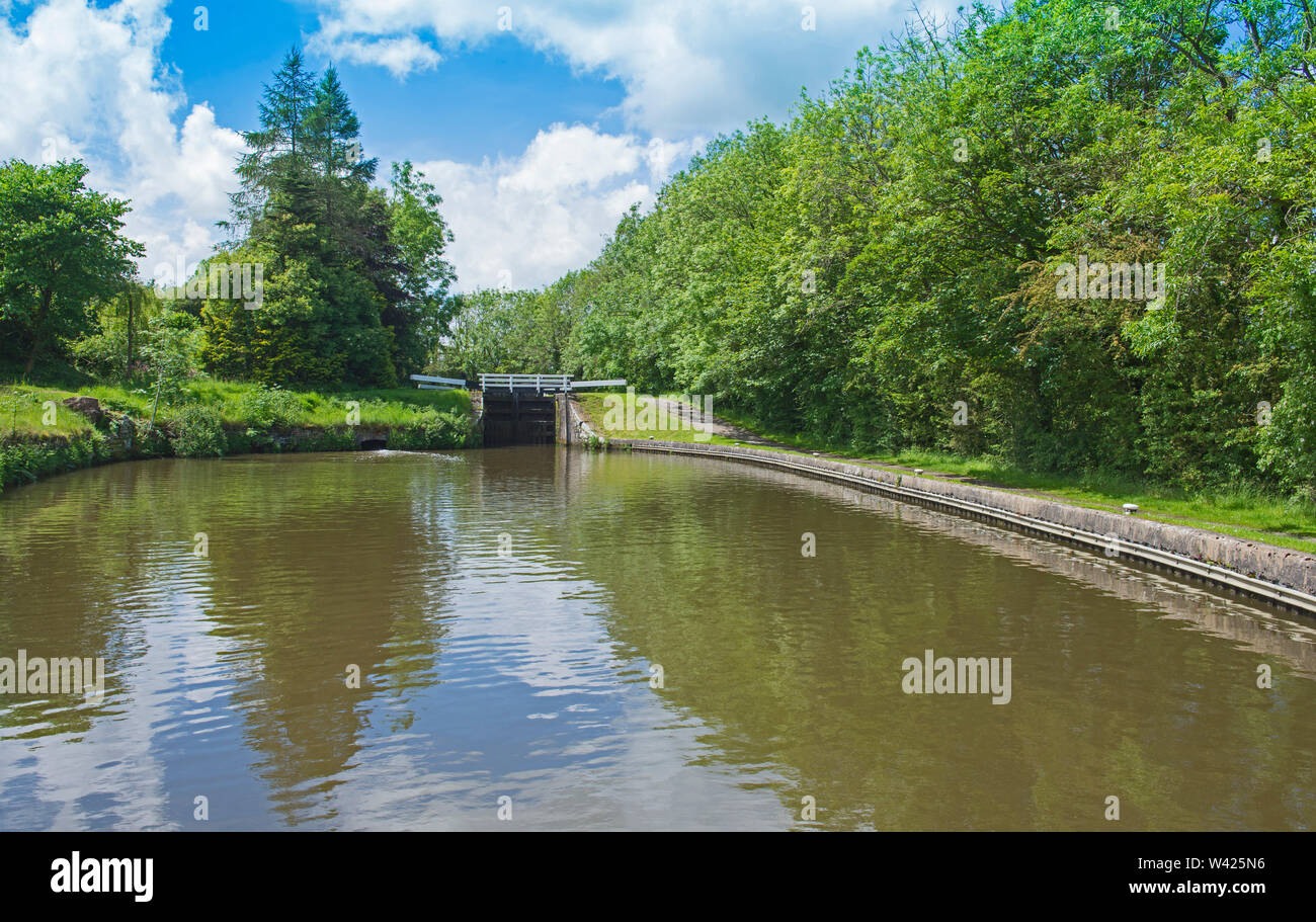 View of an English rural countryside scenery on British waterway canal ...