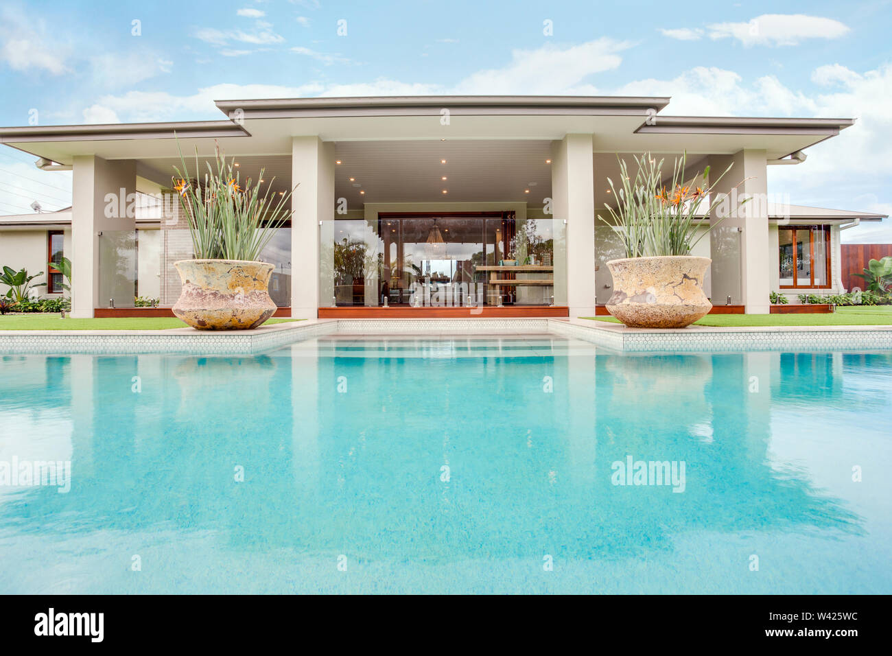 Pool overlooking the entrance of the house with two beautiful Front ...