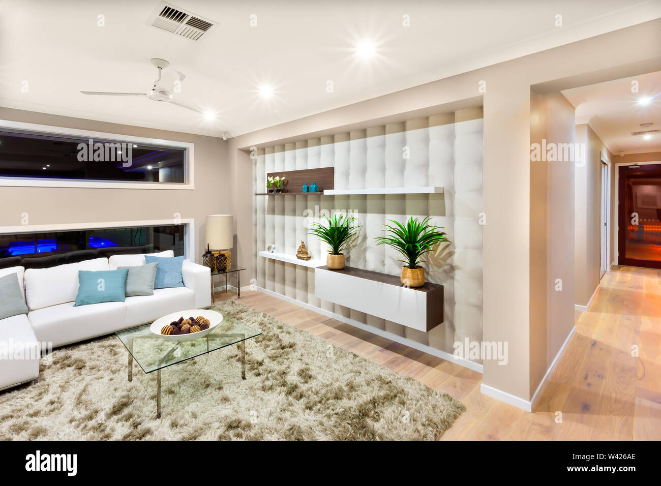 Modern mansion inside view giving the beauty of interior lighting that ...