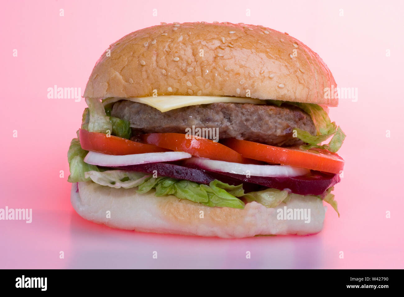 Nice looking tasty big burger closeup, hot burgers including fish and ...
