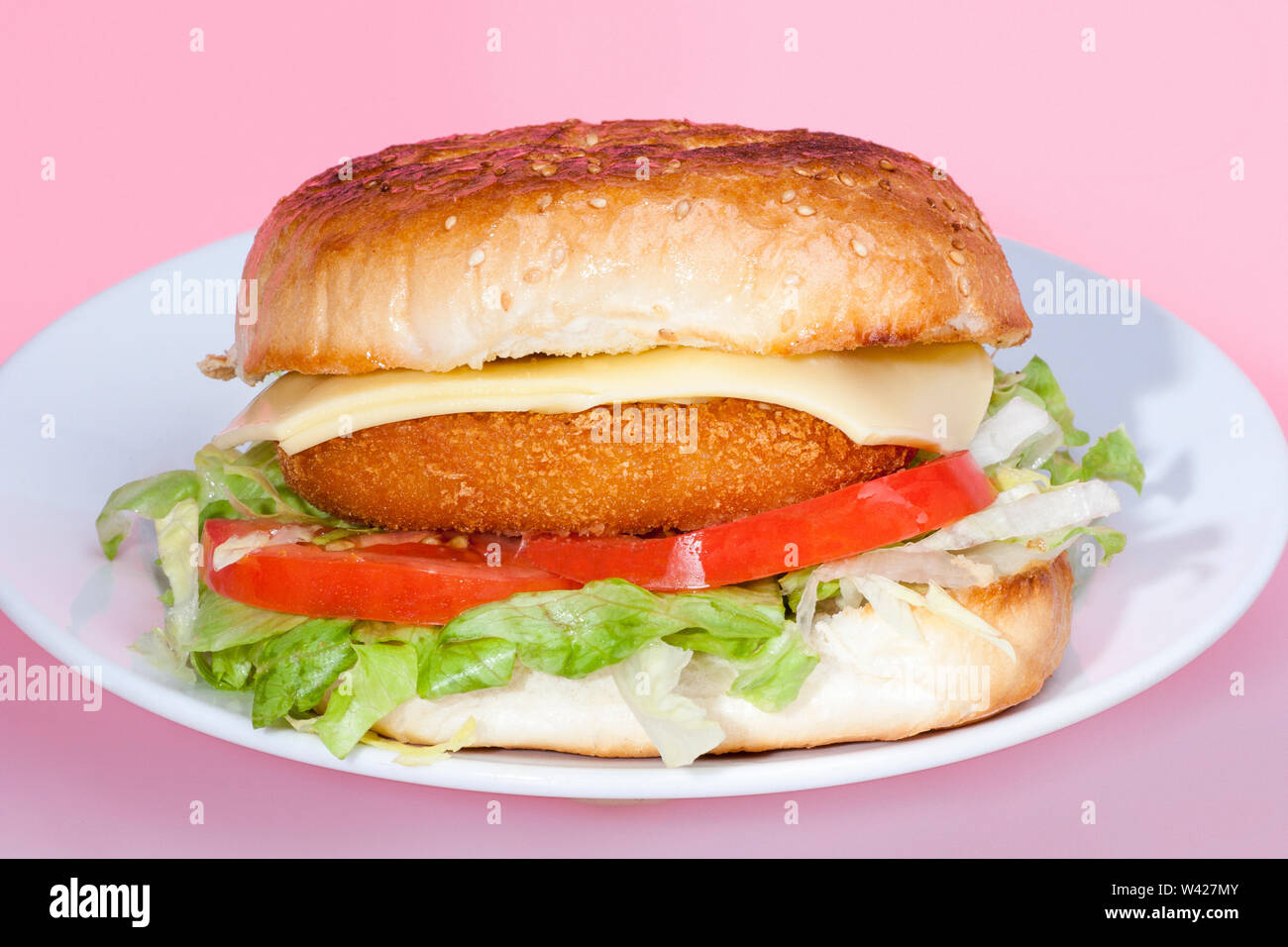 Tomatoes bun with chicken parts, hot burger including meat and ...