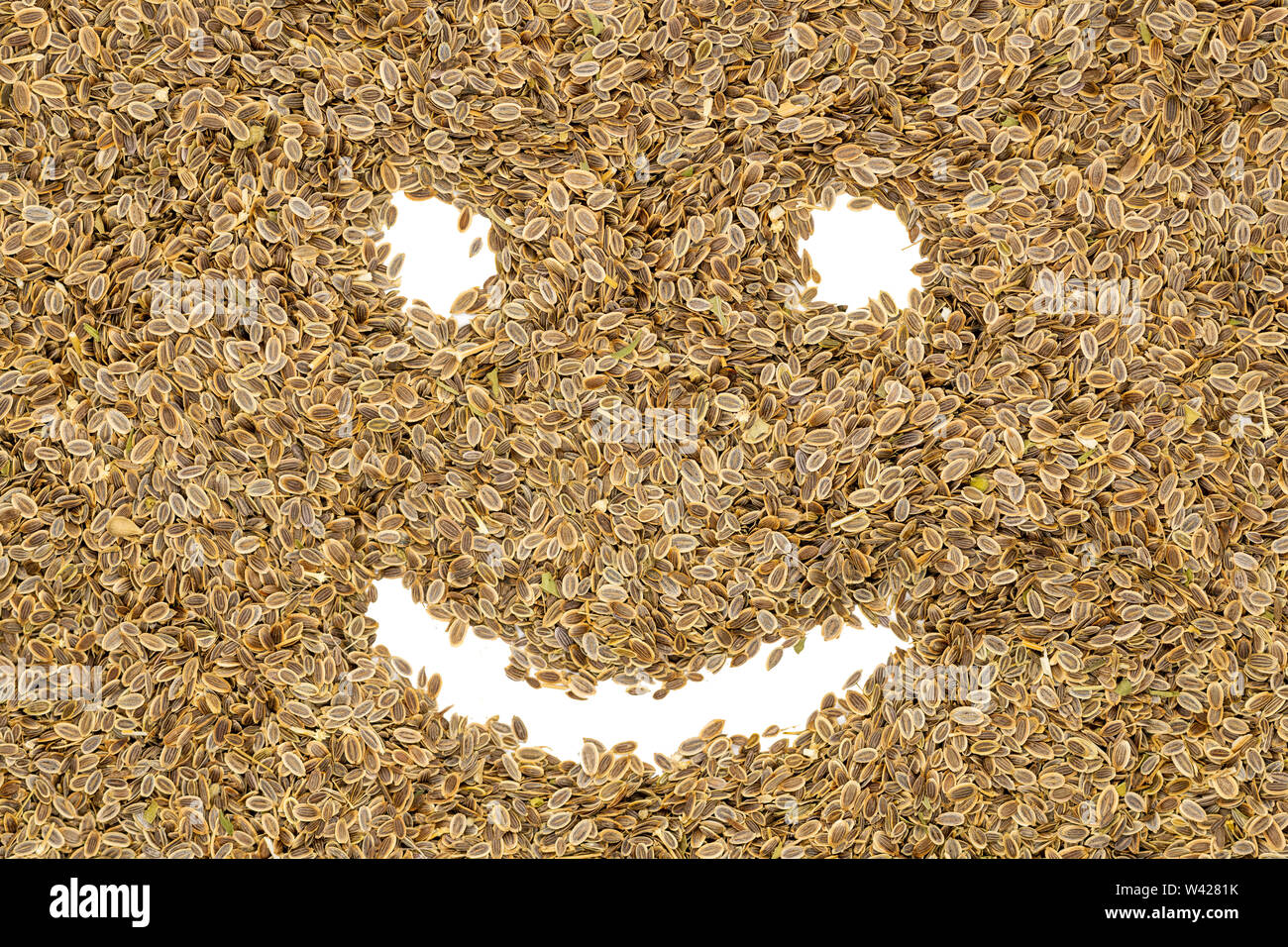 Dill seeds, funny smile face, close up, macro. Annual fennel herb used ...