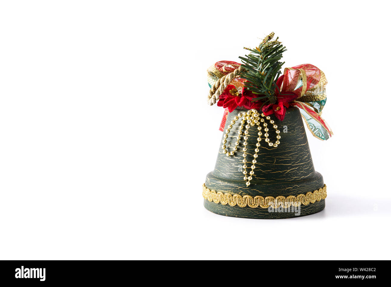 Green christmas bell isolated on white background. Copyspace Stock ...