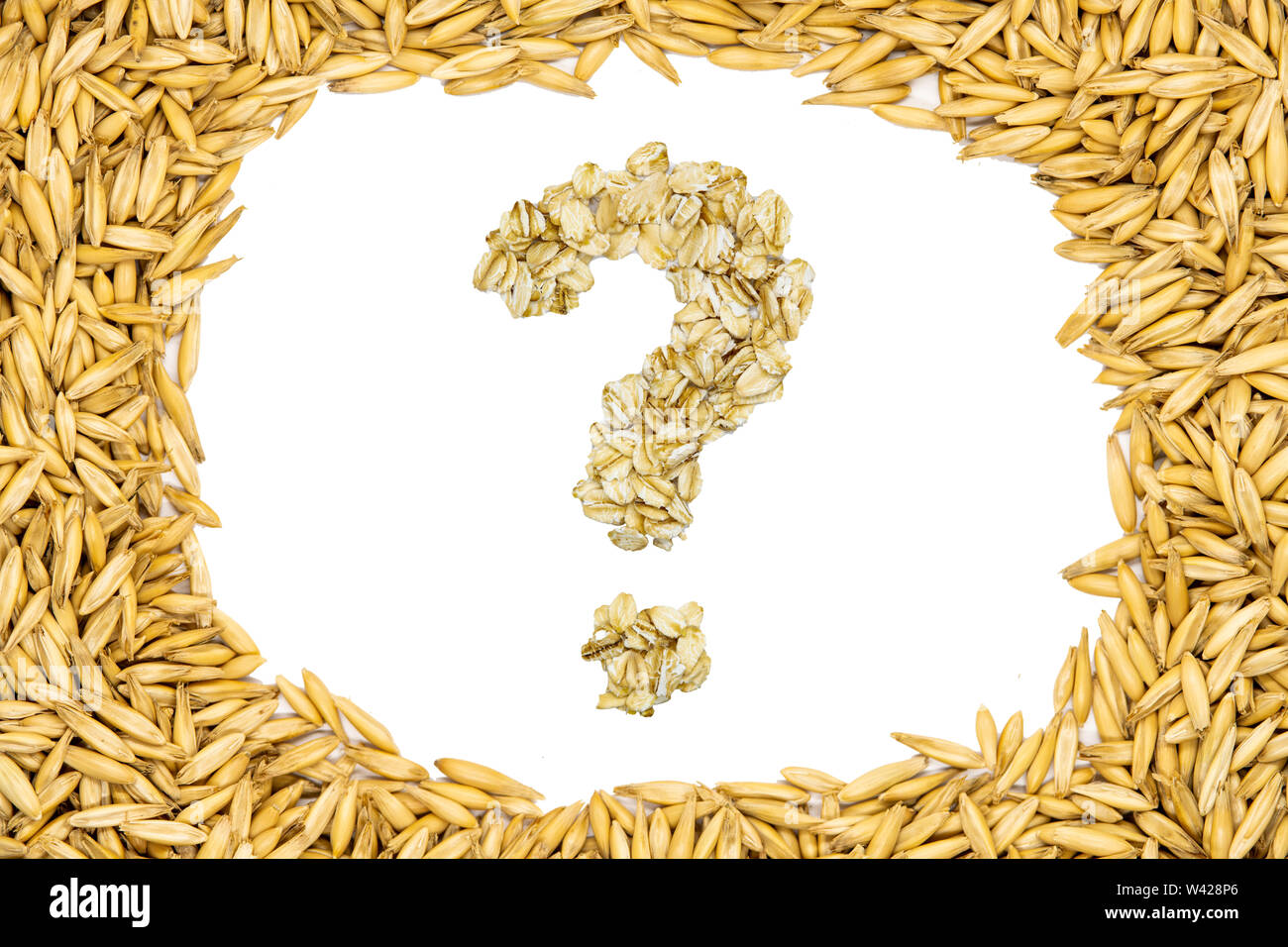 Oat seeds, question mark, close up, macro, top view. Oat seeds use for ...