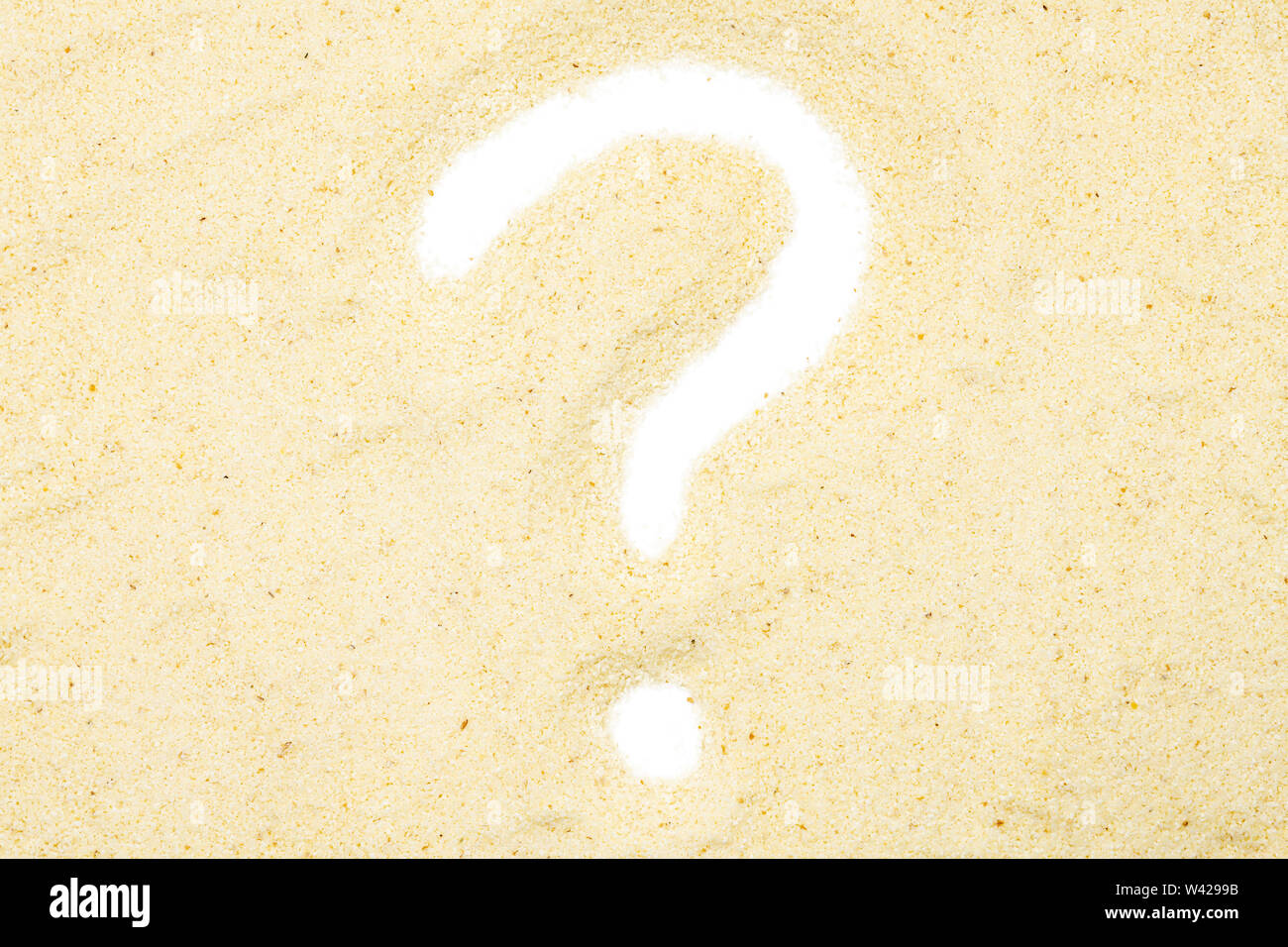 Semolina, question mark, close up, macro, top view. Popular flour in ...