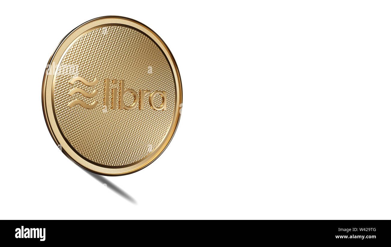 Concept of golden Libra coin with logo on front. New project digital ...