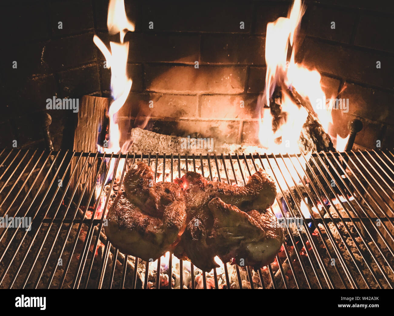 Roast chicken. grilled chicken grilled in a fireplace. BBQ Stock Photo ...