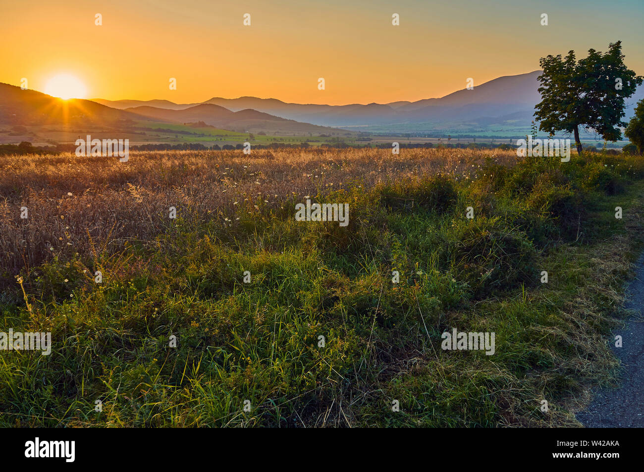 Beautiful sunset in the mountains, north-western Bulgaria, near the ...