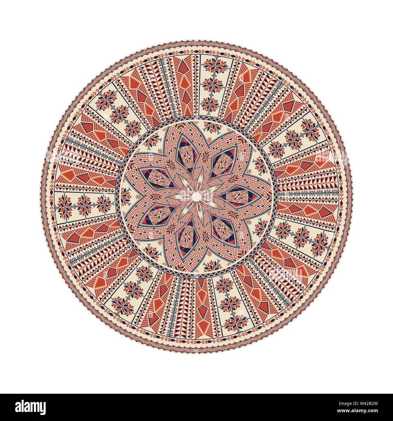 Circular pattern in traditional Palestinian style, vector design ...