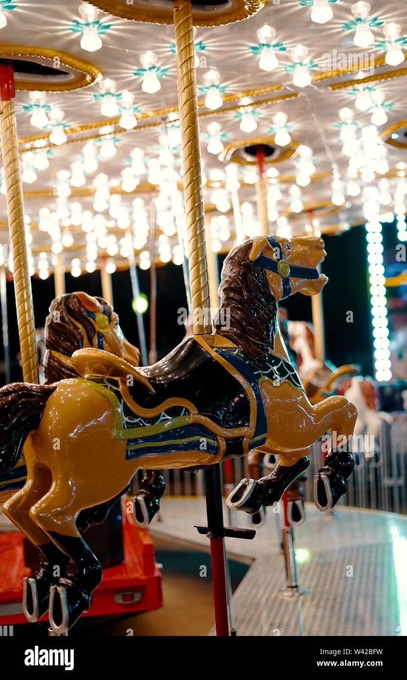 Closeup of carousel horses on a marry go around at a carnival Stock ...