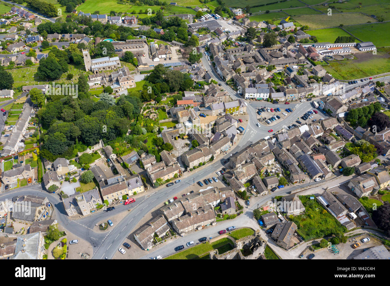 Middleham village, Wensleydale, North Yorkshire, England from the Air ...