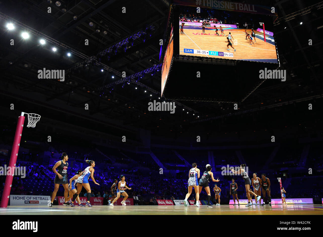 A general view of match action between Samoa and Fiji during the ...