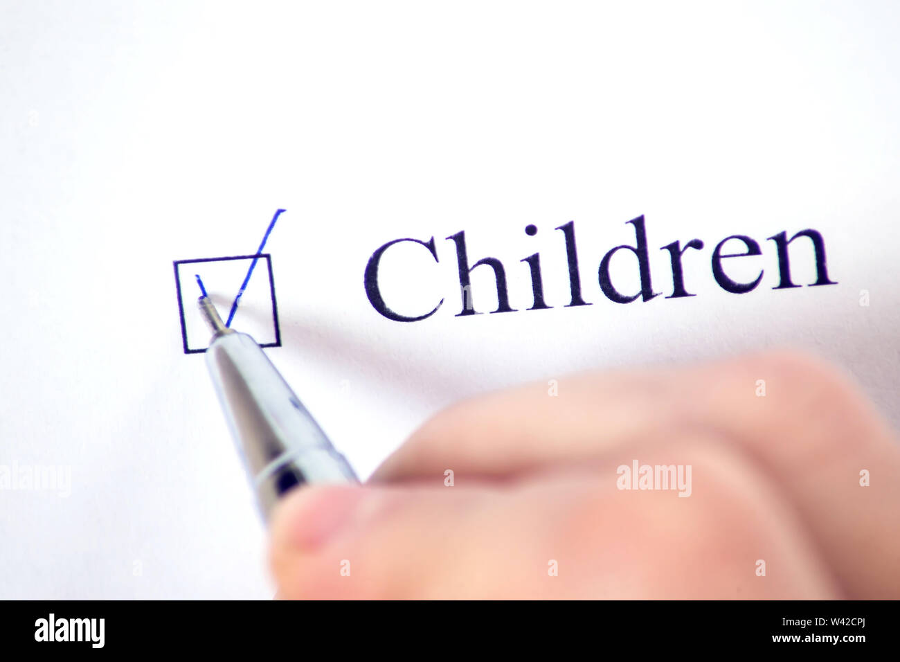 Checklist with a word Children on white paper with pen. Checkbox ...