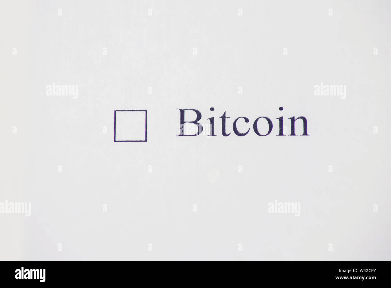 Checklist box - Bitcoin word on white paper. Check form and ...