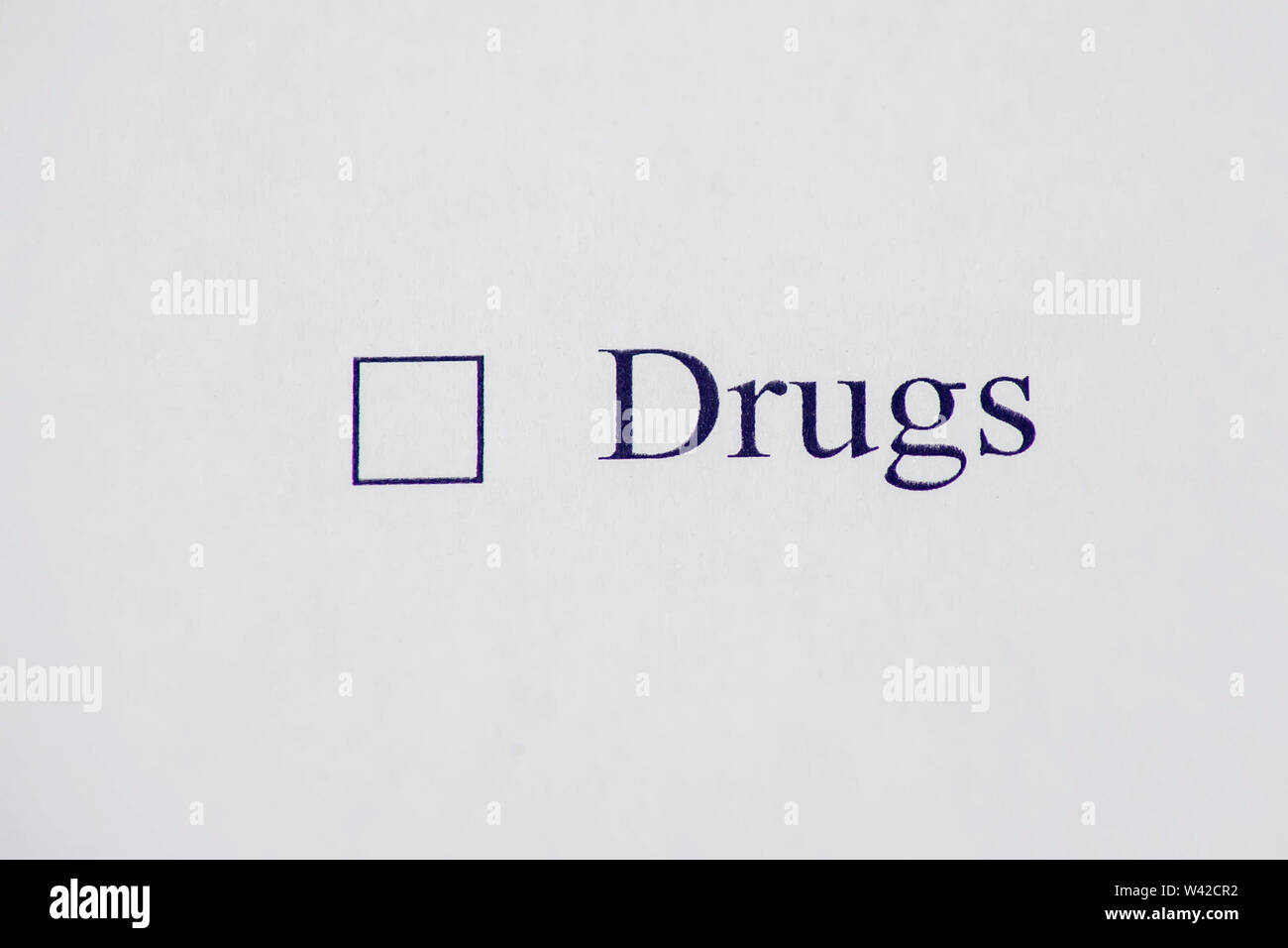 Checklist box - Drugs word on white paper. Check form concept Stock ...
